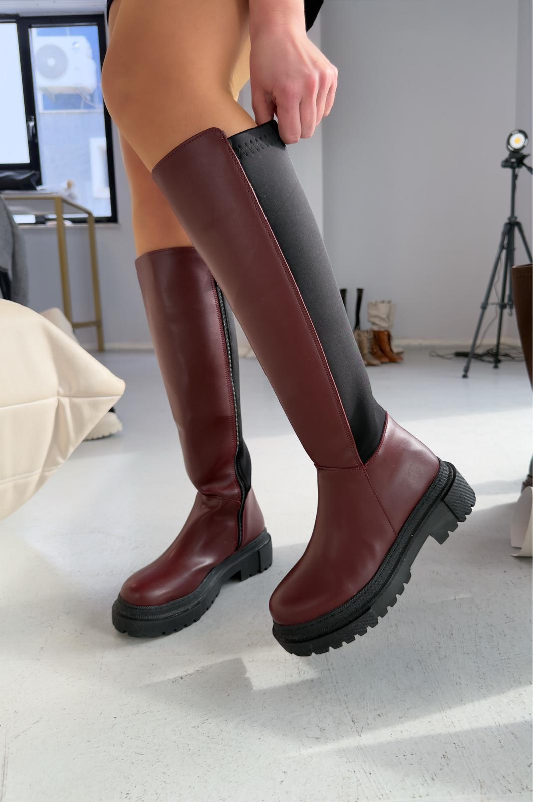 Vessona Bordo Arkası Streç Fermuarlı Günlük Kadın Çizme – ILOVESHOES ...
